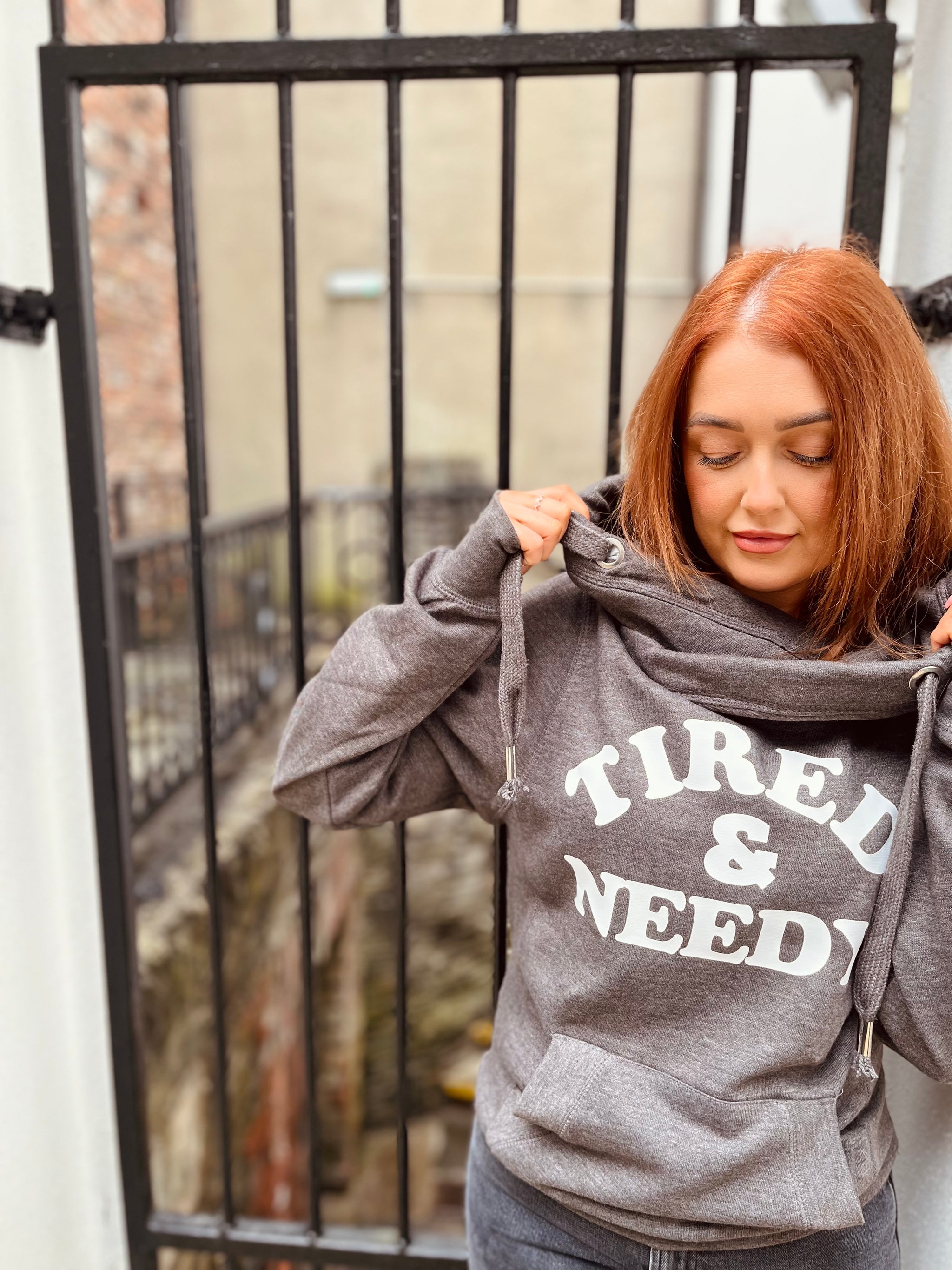 TIRED & NEEDY CROSS NECK HOODIE – ThePaperPress